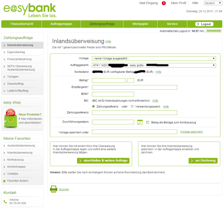 Easybank Konto - gratis Konto um 0 €, 400 € Eingang im Monat notwendig