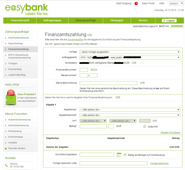 Easybank Konto - gratis Konto um 0 €, 400 € Eingang im Monat notwendig